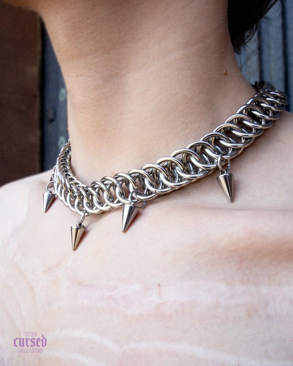 Spiked Ailith Choker - Collier ras de cou à pics en acier inoxydable ...